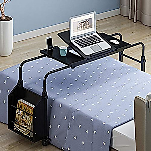 TOPINCN Overbed Table with Wheels and Storage Shelf, Height Adjustable Tiltable Table, Over The Bed Desk Laptop Cart Mobile Computer Desk (47.24inch Black)