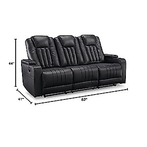 Signature Design by Ashley Center Point Contemporary Faux Leather Tufted Reclining Sofa with Drop Down Table, Black