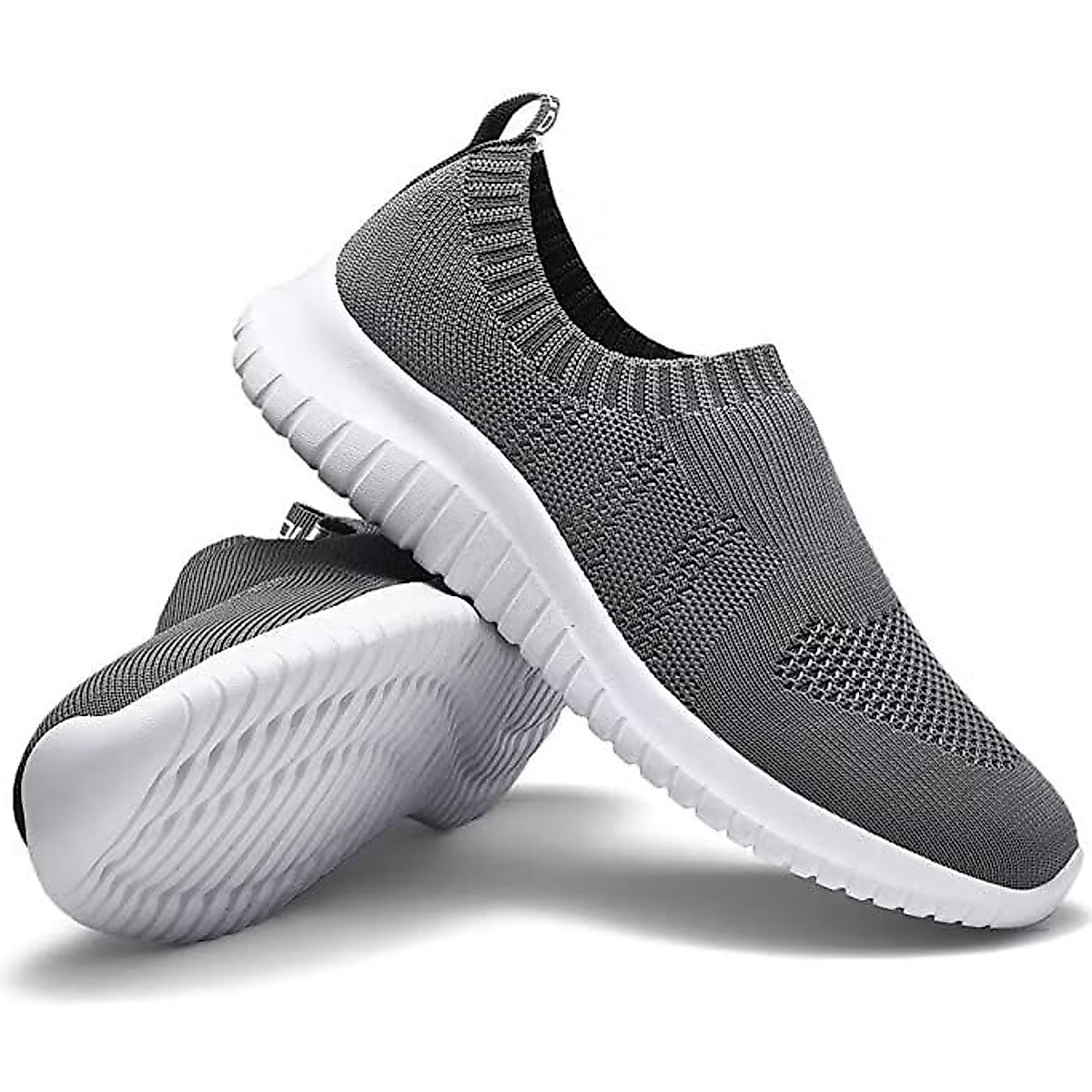 LANCROP Women's Lightweight Walking Shoes - Casual Breathable Mesh Slip On Sneakers Wide 7 US, Label 37.5 Dark Grey