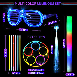 373 Pcs Glow in the dark party supplies For Adults Kids Glow Sticks neon party decorations with 10 LED Glasses 10 LED Cat & Rabbit Ear Headband 30 LED Bracelets & finger lights for Christmas Halloween