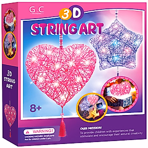 G.C 3D String Art Kit for Kids Arts and Crafts for 8 9 10 11 12 Year Old Girls Boys DIY Light up Heart Star Lantern Toys Birthday Gifts 20 Multi-Colored LED Bulbs