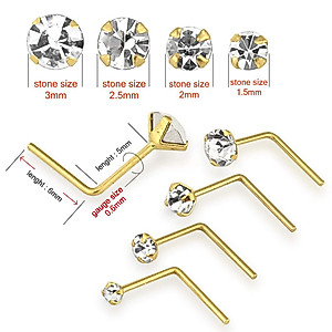 9K Solid Yellow Gold L-Shaped with 2MM 4 Claw set Genuine Crystal Nose Piercing jewelry