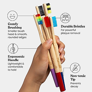 MamaP Bamboo Toothbrush Set for Adults, Medium Nylon Bristles, Family Toothbrush Multipack, Eco-Friendly 100% Natural, Recyclable & Compostable, Multicolor Handle, 5-Pack