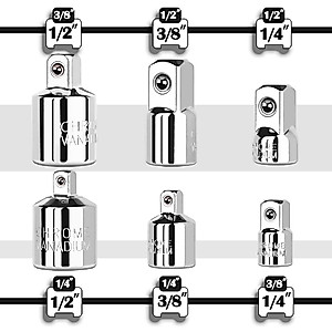 StrugDeas 6 Piece Socket Adapter and Reducer Set, 1/4", 3/8", 1/2" Chrome Vanadium Steel Ratchet/Socket Extension/Conversion Kit for Automotive Maintenance