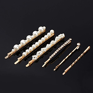 Folansy 20 Pieces Elegant Hair Barrettes Bridal Golden Metal Hair Clip Artificial Pearl Hair Pins and Clear Rhinestone Bobby Pin for Weddings Hair Accessories
