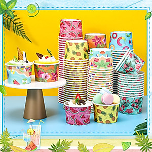 Nuenen 300 Pcs 8 oz Ice Cream Cups Disposable Ice Cream Bowls Paper Ice Cream Cup Bulk Summer Ice Cream Sundae Bowls Ice Cream Cup Bar Supplies for Sundae Snack Luau Party(Tropical)