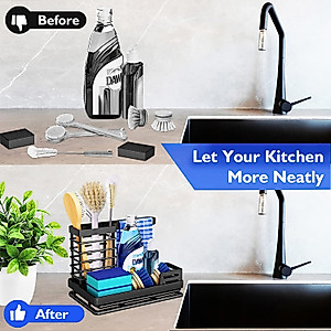 Meritpick Sink Caddy Kitchen Sink Organizer, Sponge Holder for Kitchen Sink, Kitchen Sink Sponge Holder with Removable Drain Pan for Sponge, Brush, Bottles,Dish Soap (A)
