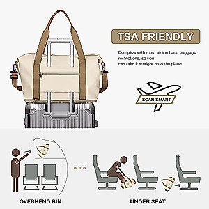Travel Bag,Waterproof Duffel Gym Tote Bag,Weekender Carry On Overnight Bags for Women with Trolley Sleeve Wet Pocket,Travel Duffel Bags Hospital Bag, Beige Brown