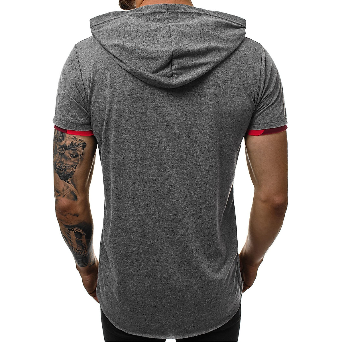 Maiyifu-GJ Men's Hip Hop Ripped Hoodie Tops Short Sleeve Hooded Workout Sweatshirts Casual Gym Hoodies T-Shirt Pullover (Dark Grey,Medium)