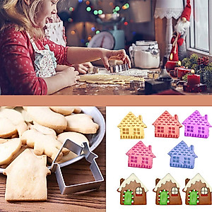 House Cookie Cutters Set, 5 Pieces Stainless Steel House Shape Cookie Cutter Plaque Frame Pastry Key Biscuit Cookie Cutter Kit Gingerbread for Chocolate Candy Cake Decor (House)