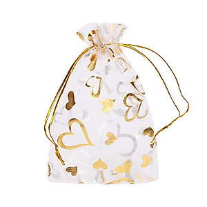 Volanic 100PCS 4X6 Inch Sheer Heart Organza Bags with Drawstring for Christmas Candy Jewelry Party Wedding Favor Gift Bag