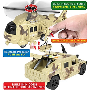 TeganPlay Emergency Vehicles Toy Set [4 Pack] | Ambulance, Fire Engine Truck, Rescue Helicopter, Police Car Toys for Boys | Friction Powered with Realistic Lights and Sounds