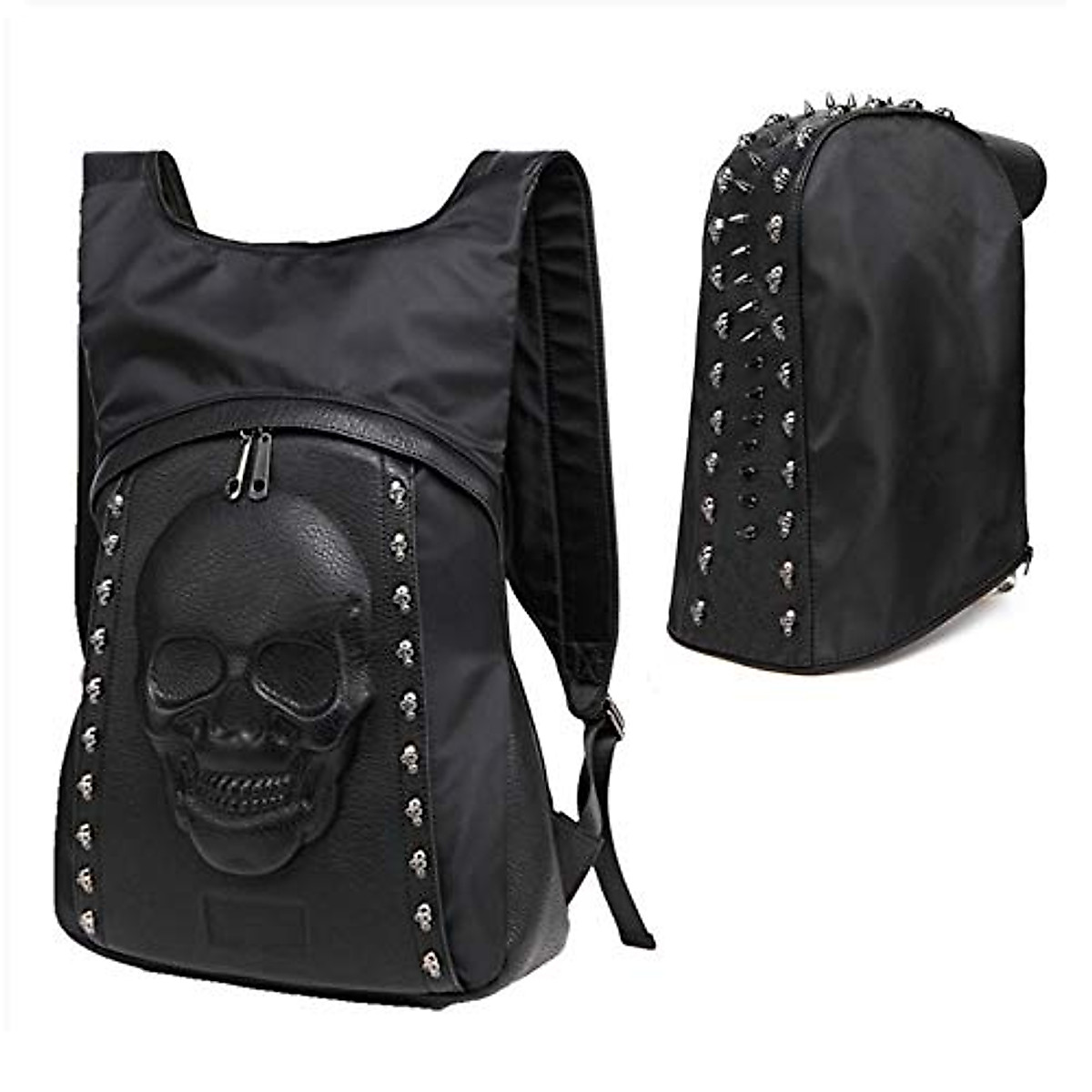 Personality 3D Skull Leather Backpack Rivets Skull Backpack with Hood Cap Apparel Bag Cross Bags