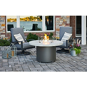 Outdoor GreatRoom Co Propane Fire Pit Table - Beacon Gas Fire Pits for Outside Patio - 48 Inch Round Concrete Firepit Fire Table with Matching Tabletop Cover, Powder-Coated Metal Base - White/Grey
