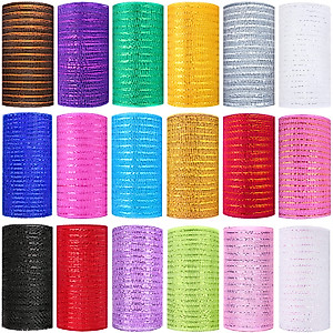MIKIMIQI Deco Mesh 5.9 Inch x 30 Feet Decor Mesh Ribbon with Metallic Foil Deco Mesh Wreath Supplies Ribbon Mesh Roll for Spring Wreaths Craft Party Decor, Not Wired (Black)