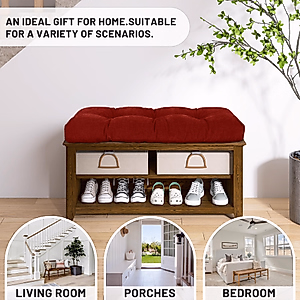 Lokex Bench Cushion,36x14 Inch Tufted Bench Cushions for Outdoor Furniture,Non-Slip Window Seat Cushions Indoor,Burgundy