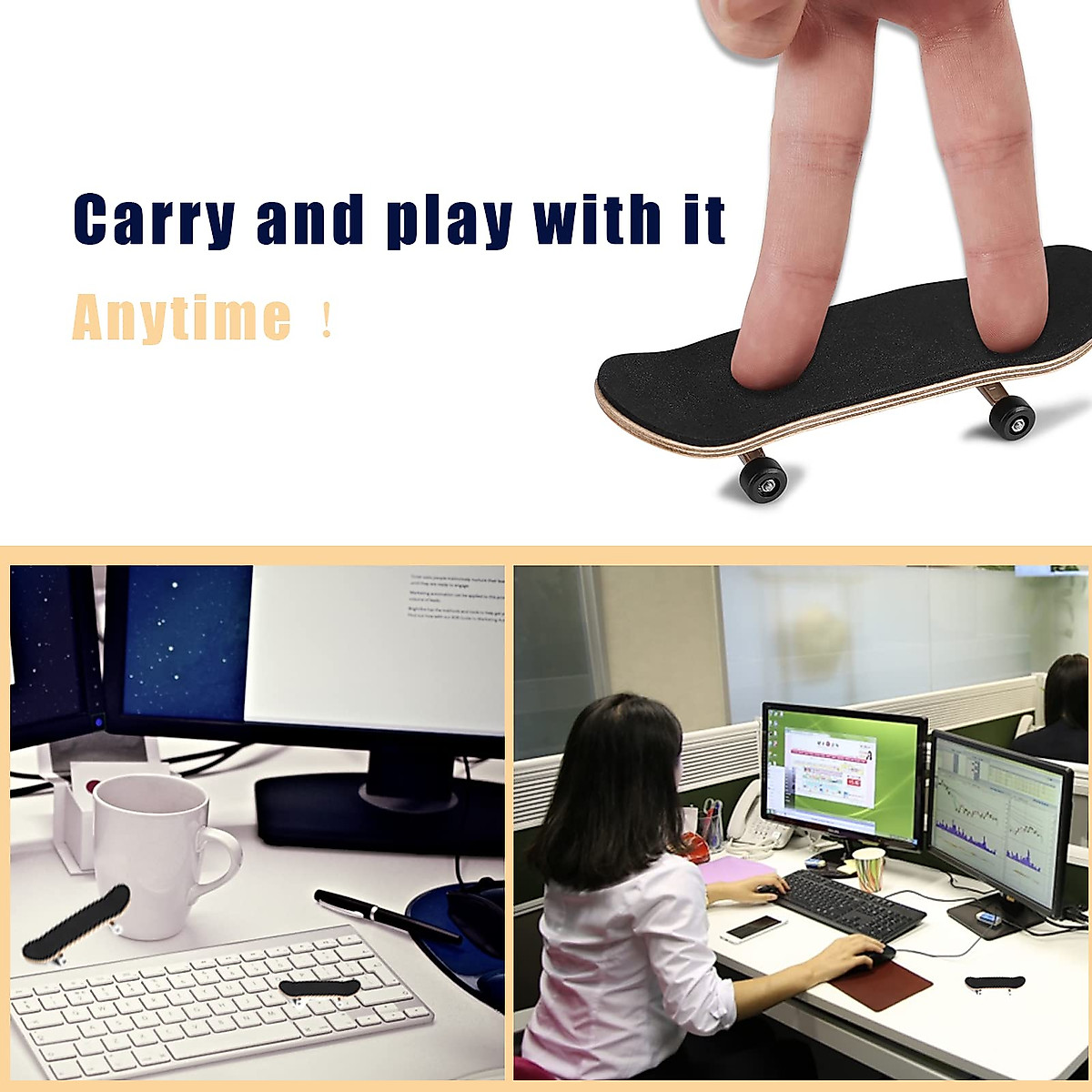 Lazmin Wood Finger Skateboard Alloy Stent Bearing Wheel Fingerboard Novelty Toy Reduce Pressure Kids Gifts(Black)