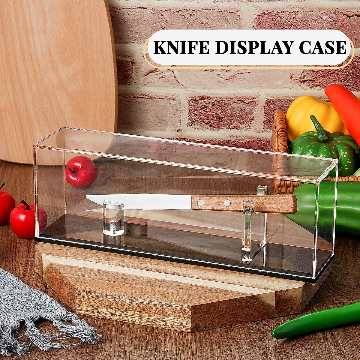 Suzile 2 Pcs Acrylic Knife Display Case Pocket Knife Display Stand with Clear Cover Collection Single Knife Display Box Holder Cabinet Protection, Black Base, 10.5 x 3.7 x 2.5 inches