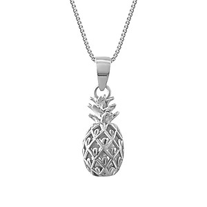 Sterling Silver Small Pineapple Pendant Necklace, 16+2" Extender