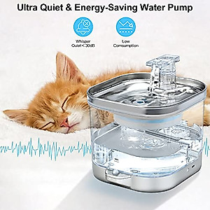 Spofan Cat Water Fountain Battery Operated, 2L/67oz Automatic Infrared Sensing Pets Waterer Fountain for Cats/Dogs Inside with Wireless Pump, Foodgrade 304 Stainless Steel Tray, 3 Filters
