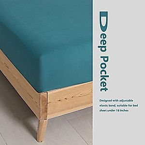 MINIPANDA Full Size Fitted Sheet Only with Bed Sheets Holder Straps for Corners, Keep Sheets from Coming Off - Ultra Soft - Microfiber Sheets (Full, Blue-Green)