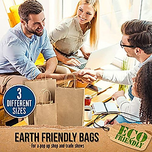 WDC Brown paper bags with handles bulk, 75 craft bags, 25 each (large, medium & small). Plain paper bags great for shopping, gift bag with assorted sizes