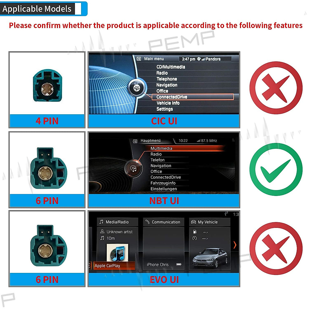 PEMP 10.25" F48 Android 10 IPS 1920x720 HD Screen, Qualcomm 8core 4+64GB CarPlay Android Auto Use The OEM Bluetooth get The Sound for BMW X1 F48 (2016-2017) NBT