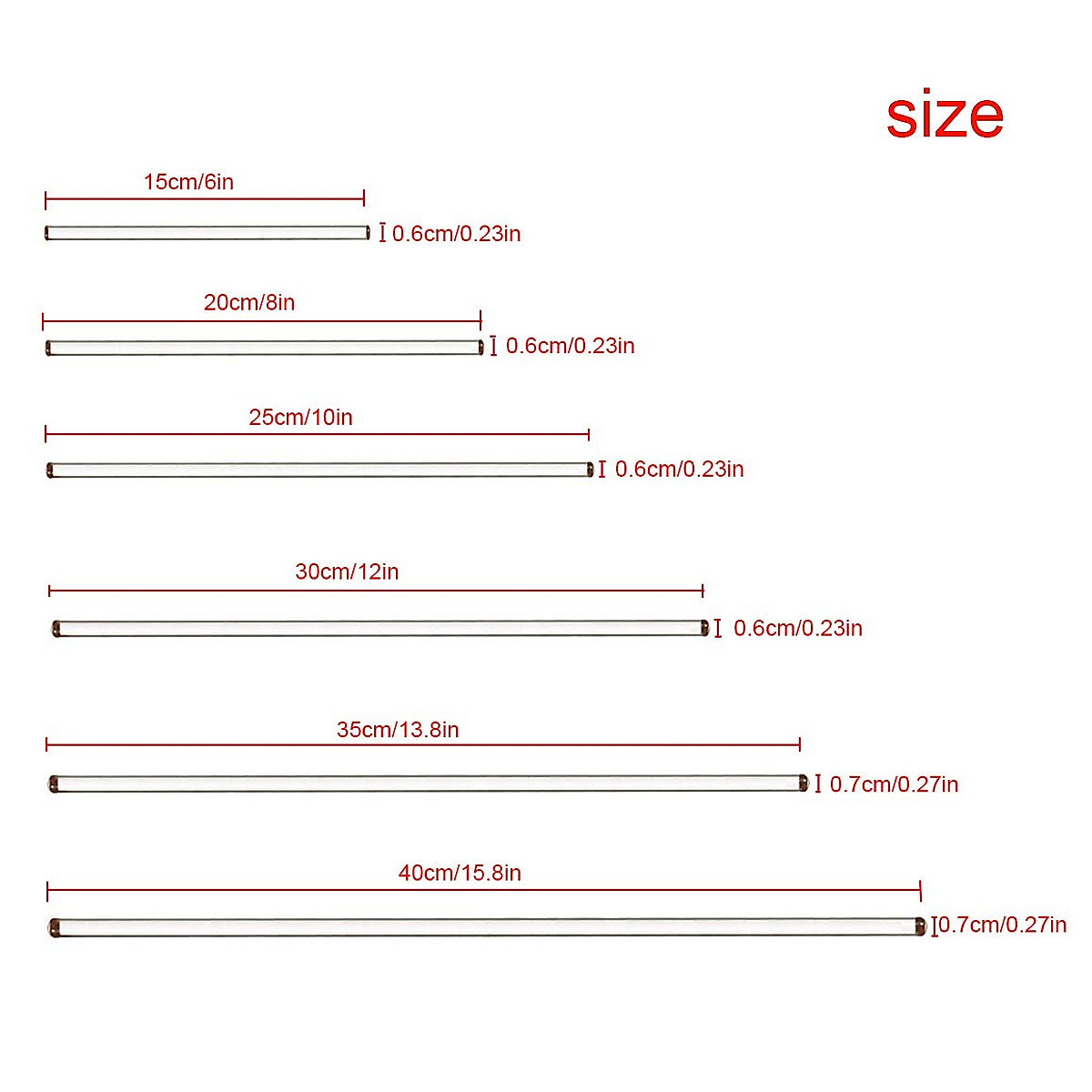 12PCS Glass Stirring Rod Stir Stick with Both Ends Round - 15.8" 13.8" 12" 10" 8" 6" Long - 2 Piece for Every Style -12pcs/pk (12)