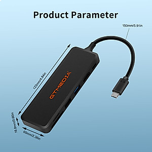 GT MEDIA USB-C Hub Adapter with 100W PD Charging Port, 4K HDMI, Type-C 6-Ports Data Transfer hub with SD/TF Card Reader Black