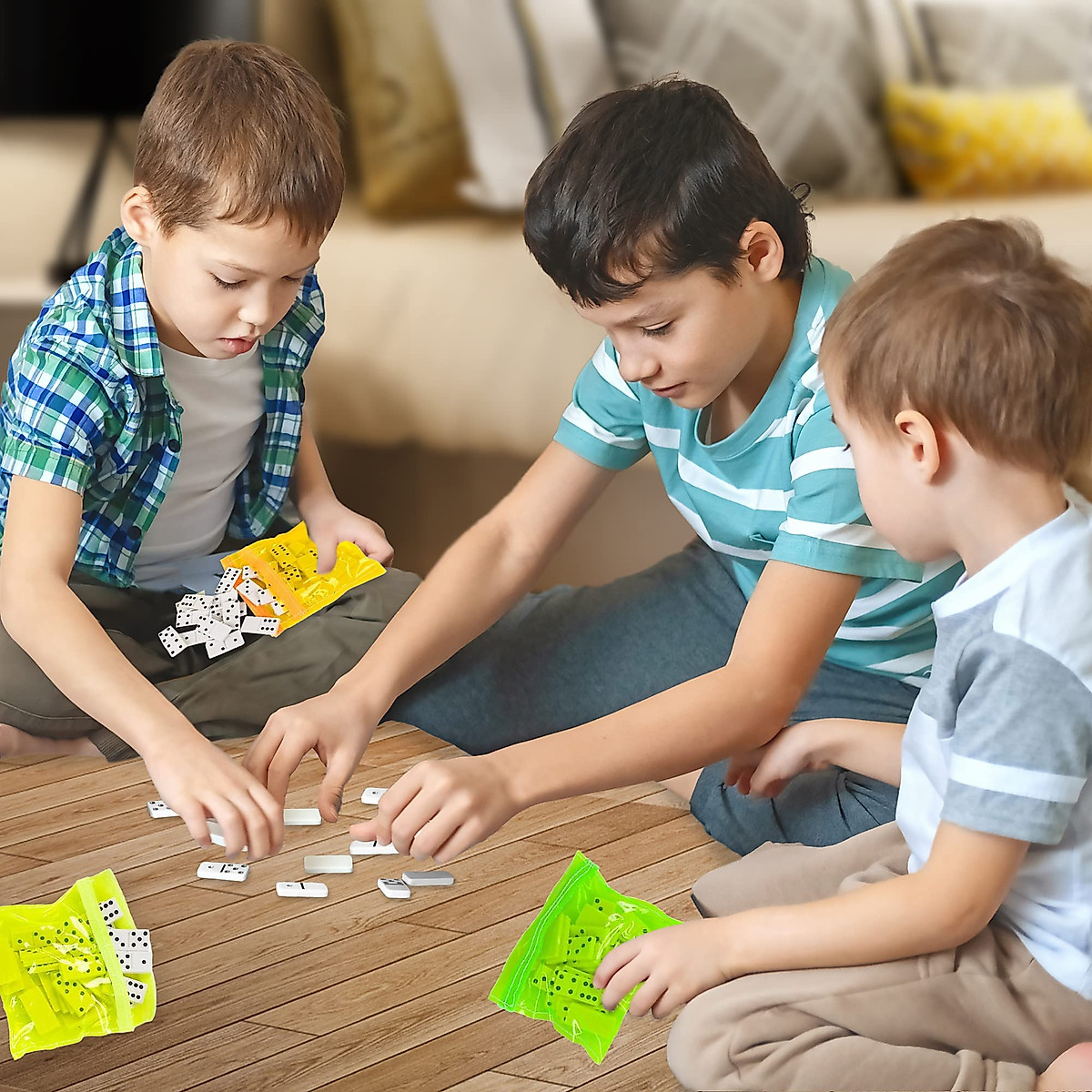 ArtCreativity Domino Game Set - Pack of 12 - Each Domino Set Includes 28 Pieces Per Neon Pink, Yellow, Green and Orange Bags - Great School, Carnival Prizes - Awesome Party Favor - Fun Game for Kids