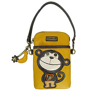 Chala Group Monkey Cellphone Crossbody Handbag - Convertible Strap, Yellow, 5" x 7.5" x 1"
