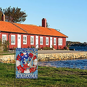 Furiaz Welcome Summer Nautical Crab Decorative Small Garden Flag, Coastal Beach Anchor Lifebuoy Home Outside House Yard Decoration, Starfish Sea Ocean Farmhouse Outdoor Decor Double Sided 12 x 18