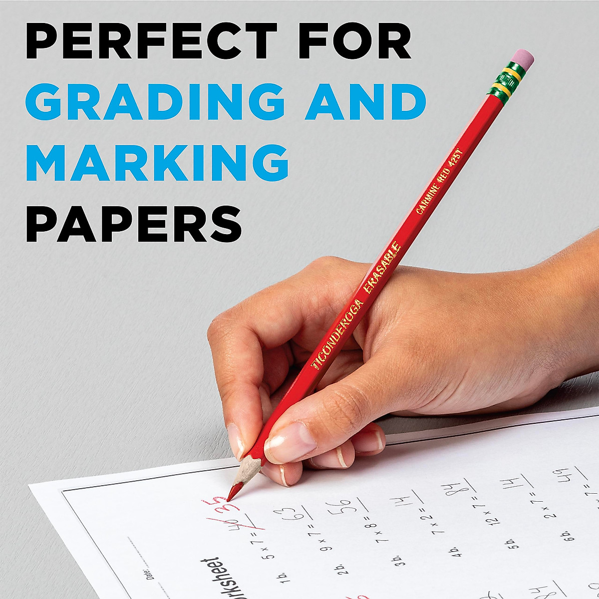 Ticonderoga Erasable Checking Pencils with Eraser, Pre-sharpened, Red, 12-Pack (14259)