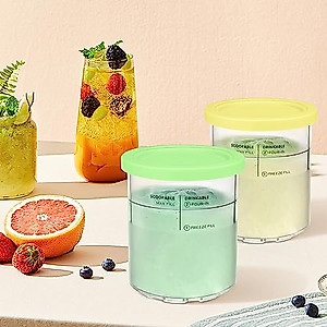 FIRJOY 24 oz. Containers | Extra Replacement Pints and Lids for Ninja Creami Deluxe - Compatible with NC501, NC500 Series (2 Pack - Green, Yellow)