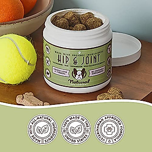 Natural Dog Company Hip & Joint Chews, Chicken Liver & Turmeric Flavor, with Glucosamine Chondroitin for Dogs, Maintains Bone and Joint Health, Supplements for Seniors and Puppies, 90 Count