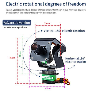 Yahboom Digital Servo 2DOF Multi-Angle Steering Gimbal Electric 2 Degrees of Freedom Camera PTZ with LED Light for DIY Robot Car (2DOF Basic Ver)