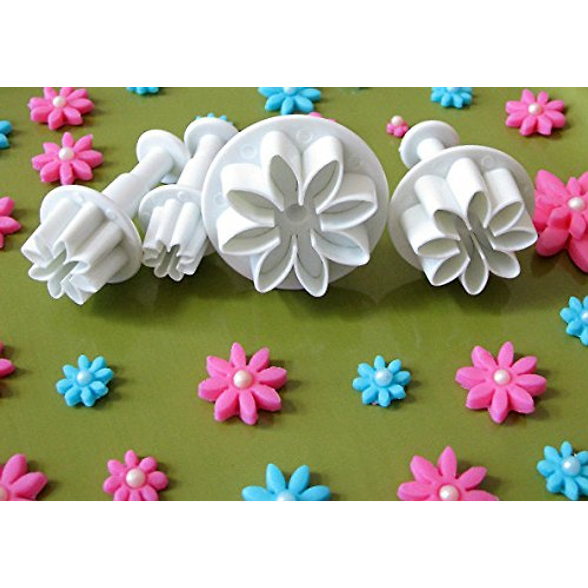 4 PC Set Daisy Flower Impression Plunger Pop-out Cutters - Fondant/Gumpaste Pop-out Plunger Tools from Bakell