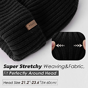 FURTALK Women Men Beanie Warm Winter Hats Acrylic Knit Cuffed Beanie Daily Beanie Hat Unisex Plain Skull Cap Black¡­