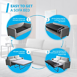 Mjkone 77" W Pull Out Sofa Bed, 2-in-1 Queen Size Loveseat Sleeper Sofa Bed with Mattress, Convertible Velvet Futon Folding Sleeper Couch Bed for Living Room, Apartment (Light Grey, Queen)