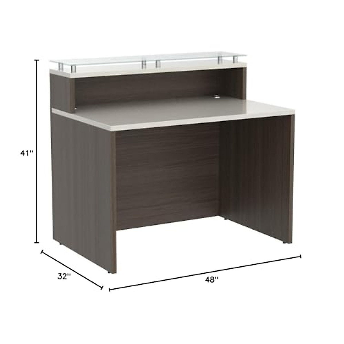 NBF Modern Small Reception Desk Counter Office Lobby Salon Durable Driftwood Laminate Cable Management Desk Compact 48" W x 32" D