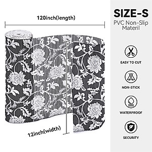 RAY STAR Shelf Liner, Non-Adhesive Refrigerator Liners for Shelves Washable 12 * 120 inch, Vinyl Shelf Drawer Liner Non-Slip Bathroom Cabinet Liner for Kitchen/Storage/Desks (Flower-2)