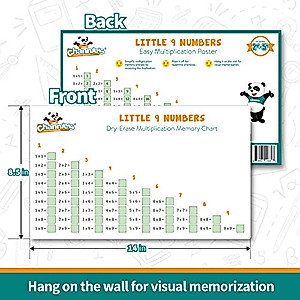 Channie’s Math Practice Combo Pack for Elementary School Students, One Page a Day Workbook and Little 9 Little Numbers Reusable Dry Erase Poster for Practicing Single Digit Multiplication Problems