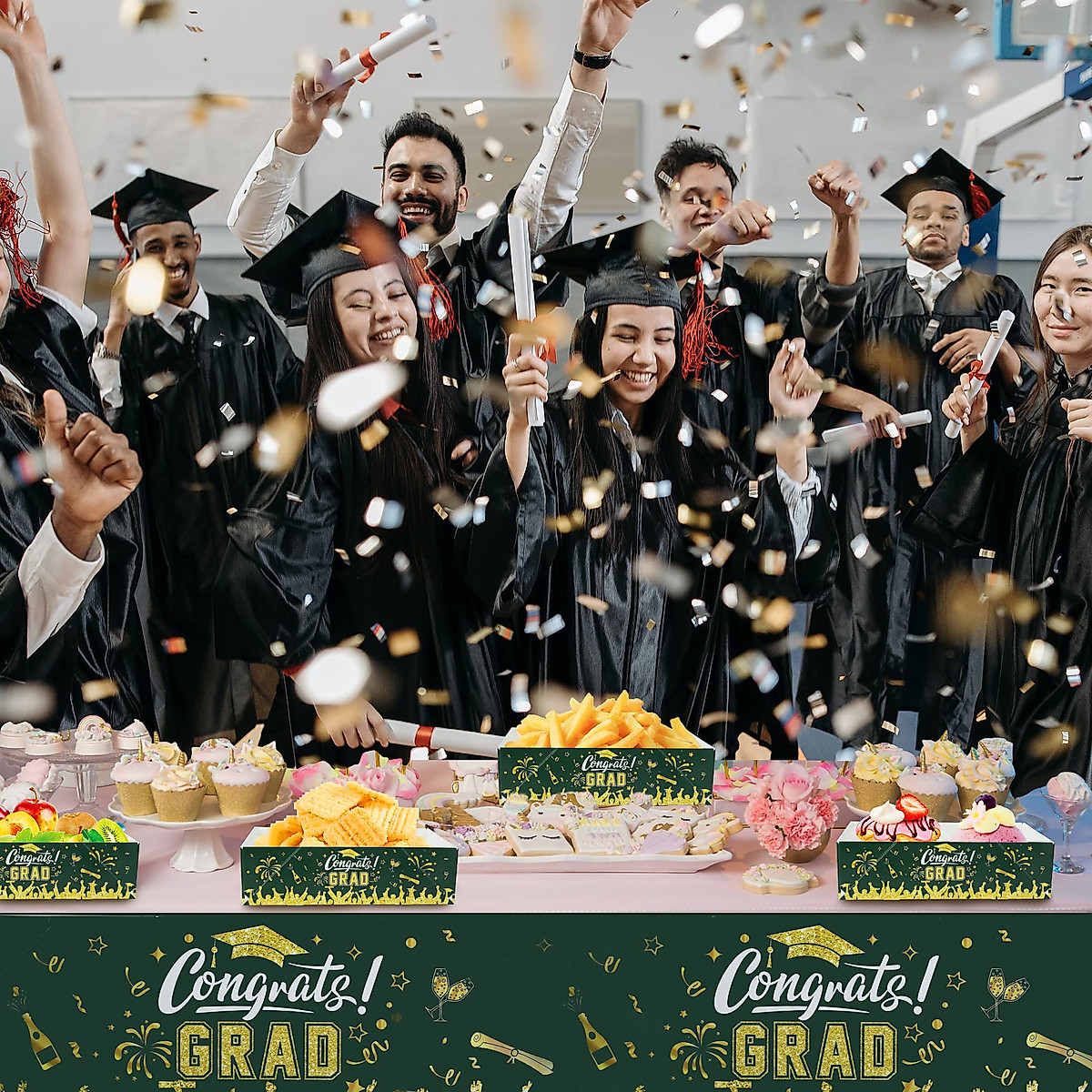 Green and Gold Graduation Party Decorations 30 Pcs Disposable Food Trays 2023 Graduation Party Supplies Graduation Snack Trays Congrats Grad Paper Food Trays Disposable Food Holders for Popcorn