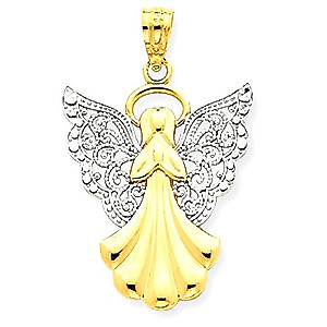 IceCarats 14K Yellow Gold Antique Filigree Guardian Angel Necklace Protect Us Cherub Pendant Religious Charm Only