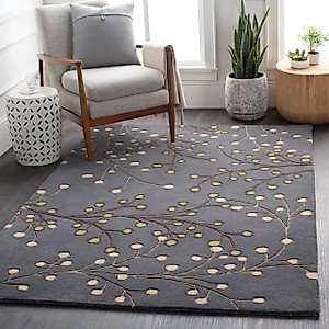 Mark&Day Wool Rugs, 2x4 Le Havre Cottage Gray Hearth Area Rug, Grey Cream Yellow Carpet for Fireplace, Entryway, Bedroom or Living Room (2' x 4' Hearth)