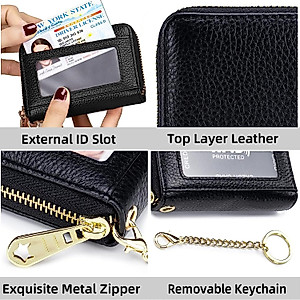 Tapp Collections RFID Credit Card Holder, Small Leather Zipper Card Case Wallet with ID Window & Detachable Keychain - Red