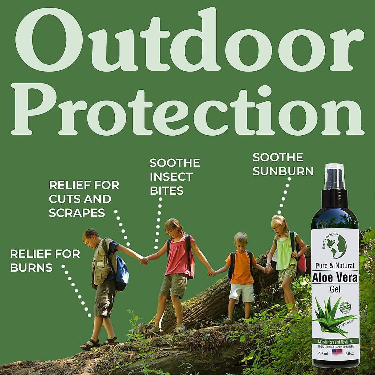 Earth's Daughter Organic Aloe Vera Gel from 100% Pure and Natural Cold Pressed Aloe - Great for Face - Hair - Acne - Sunburn - Bug Bites - Rashes - Eczema - 8 Oz.