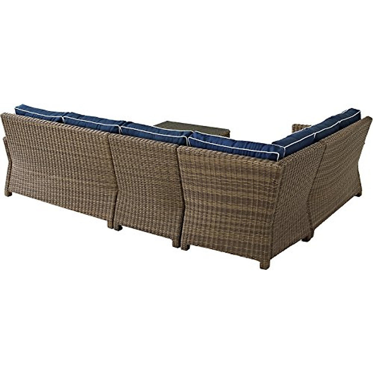 Crosley Furniture Bradenton 5-Piece Outdoor Sectional Sofa Wicker Conversation Patio Furniture Set for Deck, Brown with Navy Cushions