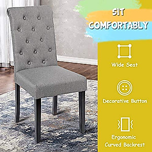 Giantex Upholstered Accent Dining Chairs Set of 4, Dining Side Chairs w/Adjustable Anti-Slip Foot Pads, High Back, Sturdy Wood Legs, High Back Tufted Parsons Chair for Kitchen Dining Room (4, Grey)