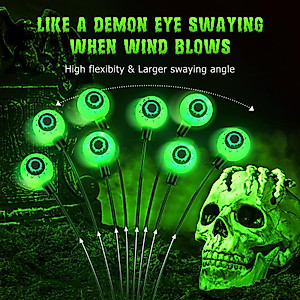 Outdoor Halloween Decorations Outside Solar Lights, 2PACKS 16 Scary Eyeball LED Green Eyeball Swaying Firefly Lights,Waterproof Solar Halloween Path Lights for Yard/Garden/Lawn/Party Decor